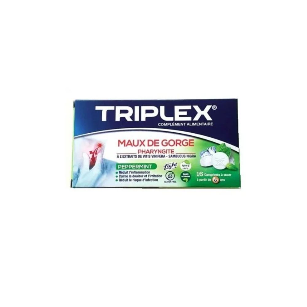TRIPLEX MAUX DE GORGE PEPPERMINT 16 COMPRIMES - Parafarabi